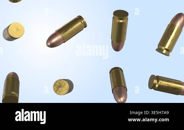 3D Bullets Falling on a Light Blue Background. Old Gun Bullets ...