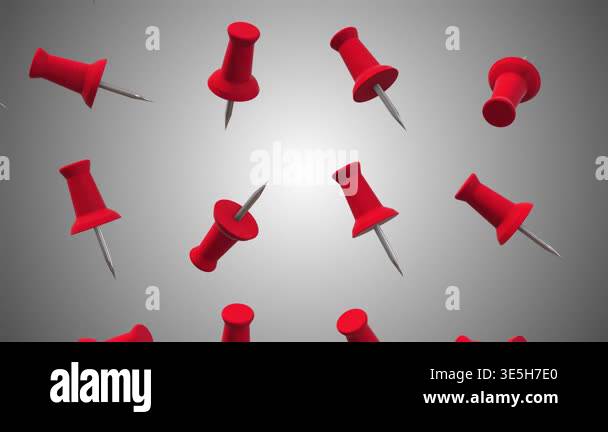 Red Push Pins Falling on a White Background. Push Pins 3D Icon. 4K ...