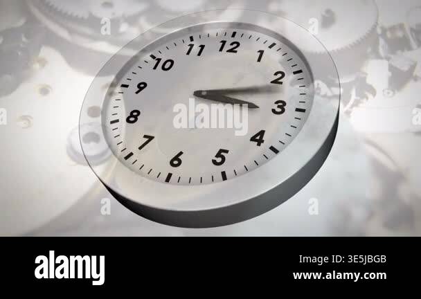 Animation of clock moving over clock mechanism. Time passing by, clocks ...
