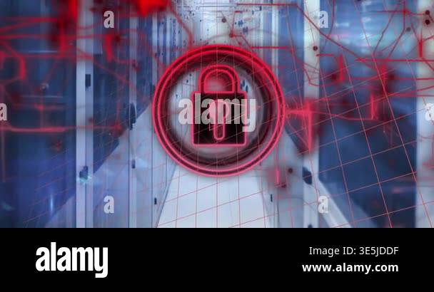 Animation of security padlock icon and mathematical equations against ...