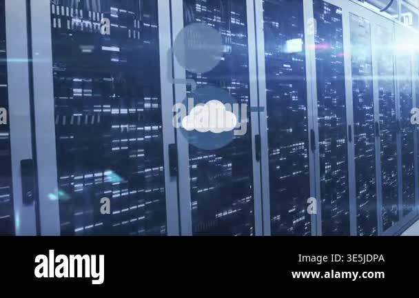 Animation of cloud icon with network of connections and data processing ...