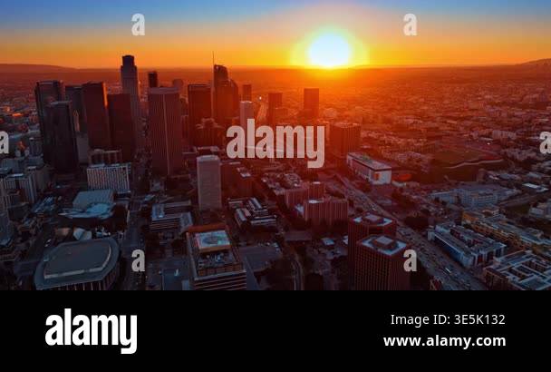 Los Angeles, USA, 11 May 2025: Sunset over Los Angeles city skyline ...