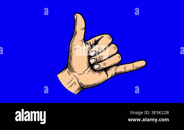 Hand drawn animation of a shaka hang loose gesture with black fill and ...