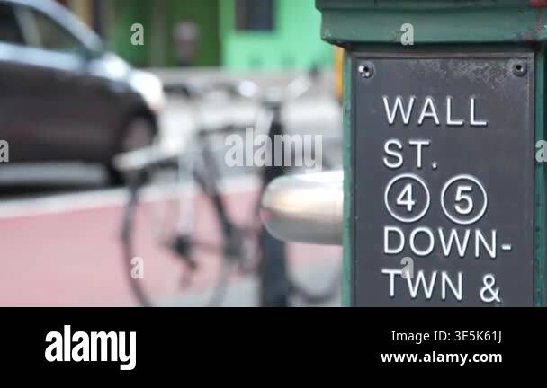 New York City Broadway subway, metro entrance sign, Wall Street, United ...