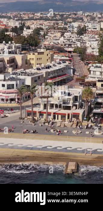 Paphos, Cyprus - February 26, 2026: Aerial drone view of a busy street ...