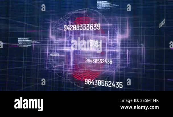 Animation of changing numbers, computer language, fingerprint, lines ...