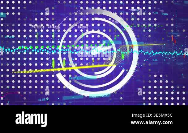 Animation of violet digital screen with graphs and clock. Digital ...