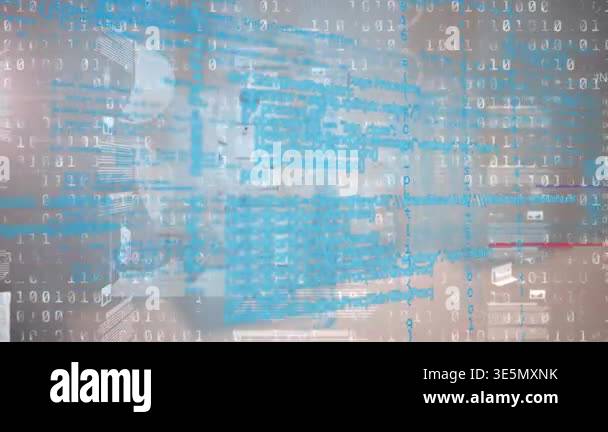 Animation of binary coding over screens with statistical data ...
