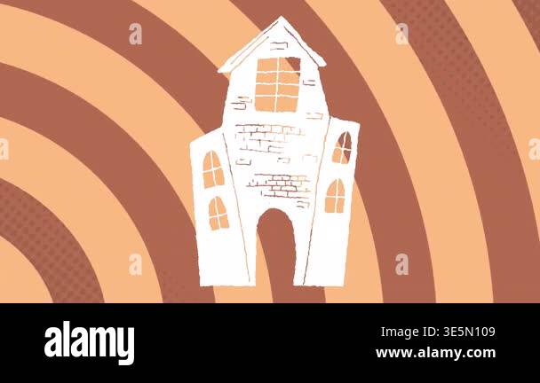 Animation of halloween haunted house decoration over brown circles ...