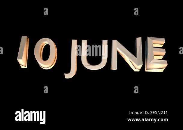 Stylized Golden Letters 10 June on Black Background Stock Video Footage ...