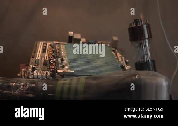 Closeup Vintage Circuit Board With Tube, Warmlit Workshop Scene Showing ...