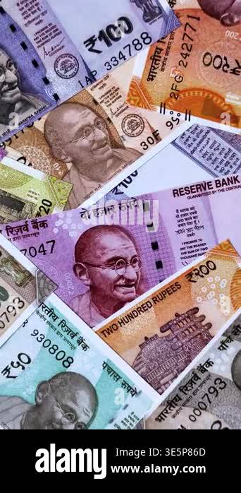 Indian paper currency, rupees, for financial transactions and exchange ...