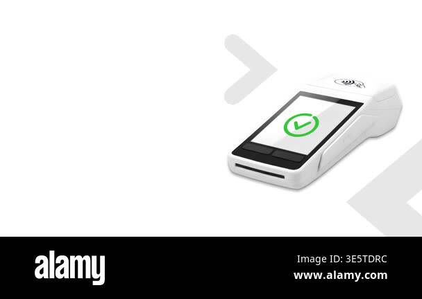 White Wireless POS Terminal Animation with Green Check Mark on Screen ...