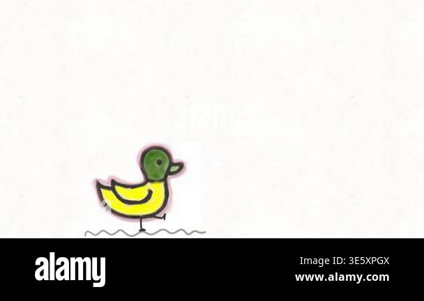 Seamless loop animation of a cute duck walking under falling confetti ...