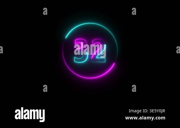 Colorful neon number 40-0 countdown animation with glowing circular ...