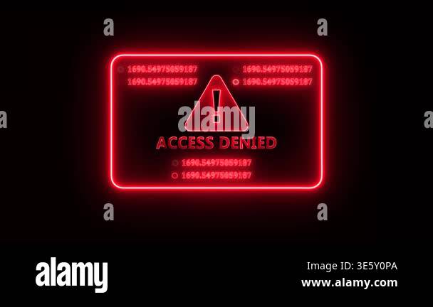 Red neon access denied cybersecurity warning interface animation with ...