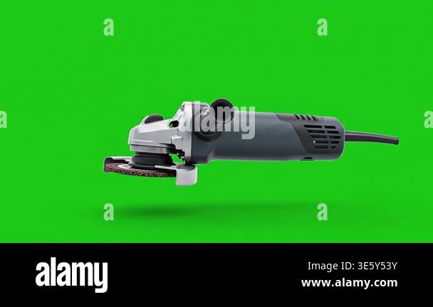 A professional angle grinder tool isolated on a vibrant green screen ...