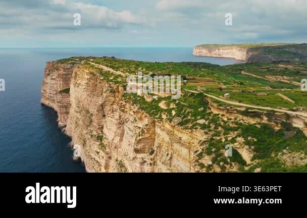 Drone view of Sanap cliffs on Gozo island, part of Maltese island ...