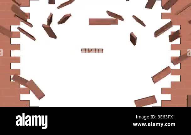 Cracked brick wall transition on white background . Abstract breaking ...
