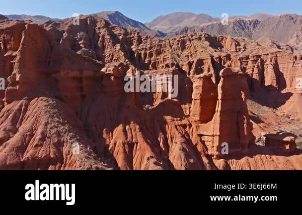 Drone captures stunning view of eroded sandstone mountains in Konorchek ...