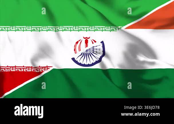 Close-Up of Waving Flags of India and Iran, Horizontal Perspective ...