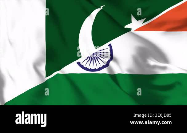 Close-Up of Waving Flags of India and Pakistan, Horizontal Perspective ...