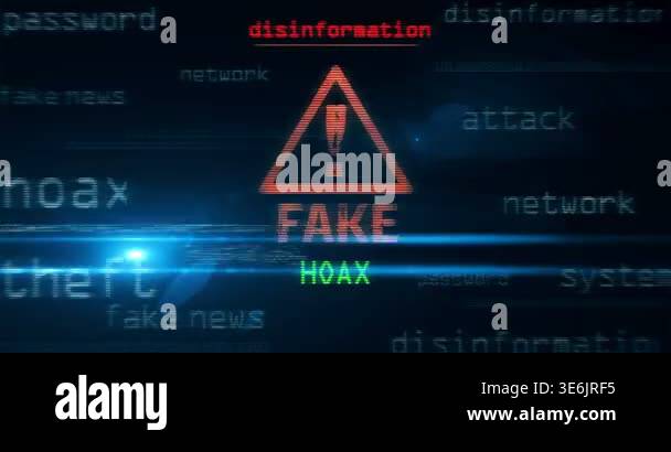 Fake news alert symbol technology loop concept. Abstract sign on glitch ...