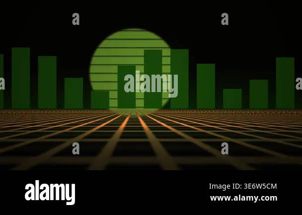 Futuristic abstract visualization of a green bar chart on a digital ...