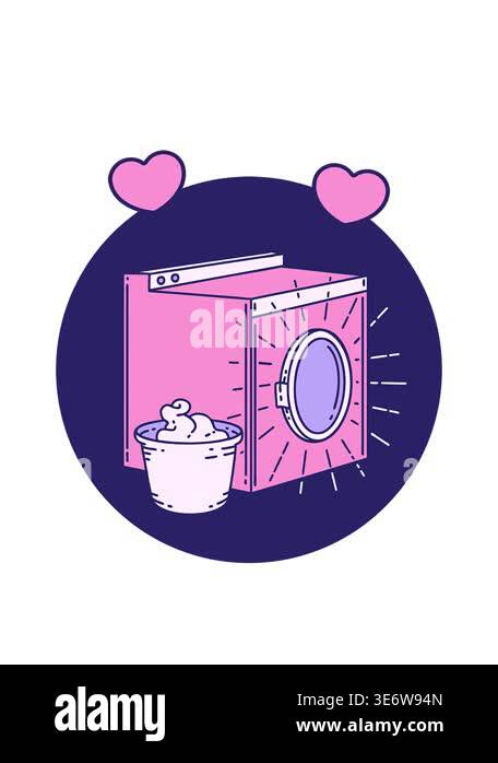 spinning hearts animation of icon of a tattoo style washing machine ...
