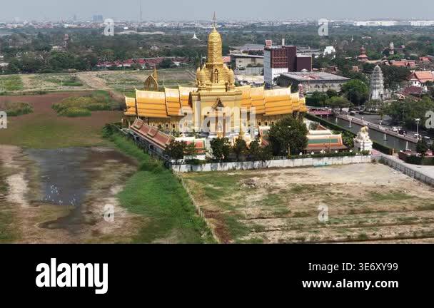 Spectacular aerial perspective flying over a magnificent golden ...