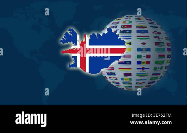 Iceland map rotating globe with beautiful blue background animation ...