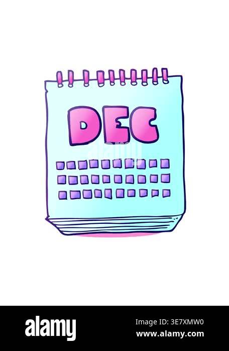 jiggle motion animation of cartoon calendar showing month of december ...