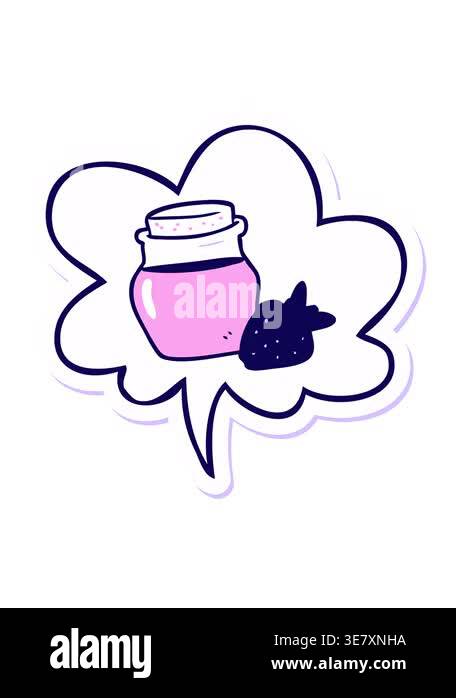 neon light effect animation of cartoon jar of strawberry jam with ...