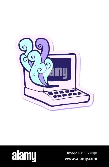spinning motion animation of sticker of a cartoon old computer Stock ...