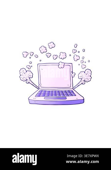 spinning motion animation of freehand drawn cartoon laptop computer ...