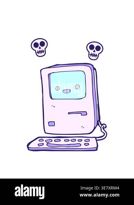 spinning skulls animation of cartoon of old computer Stock Video ...