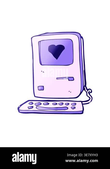 pixelize effect animation of cartoon old computer with love heart Stock ...