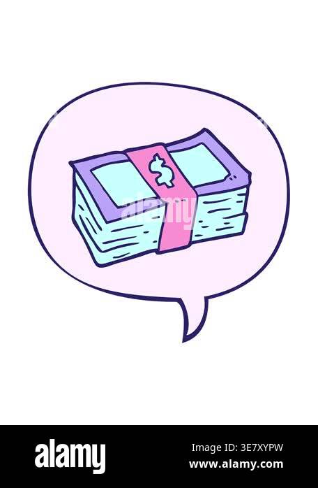 pressure popping animation of cartoon stack of cash with speech bubble ...