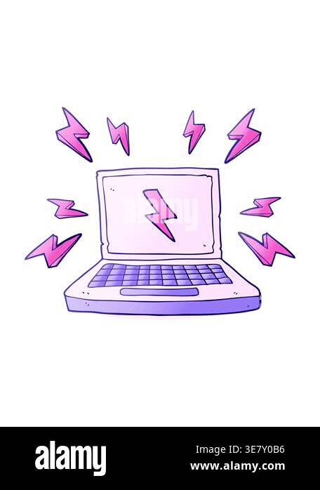 shine light effect animation of freehand drawn cartoon laptop computer ...