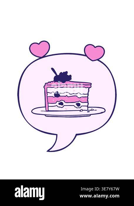 spinning hearts animation of cartoon tasty dessertcake with speech ...