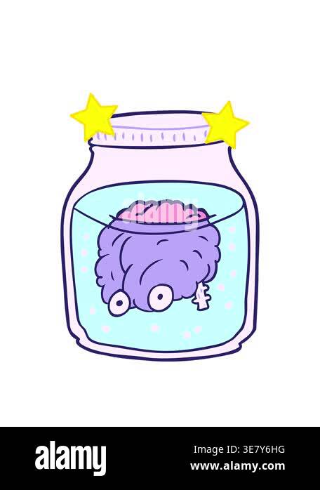 spinning stars animation of cartoon spooky brain floating in jar Stock ...