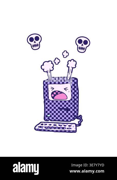spinning skulls animation of cartoon overheating computer Stock Video ...