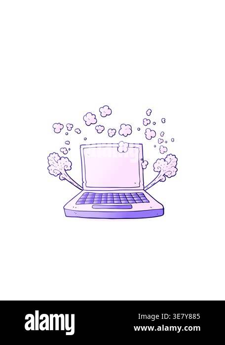 blinking radial lines animation of freehand drawn cartoon laptop ...