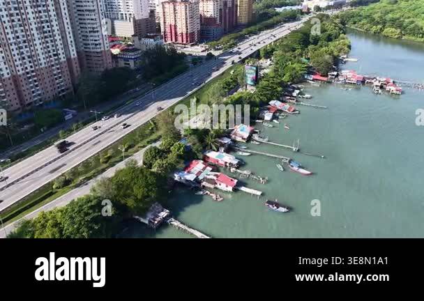Jelutong, Penang , Malaysia - Dec 23 2025: Aerial overhead view of ...