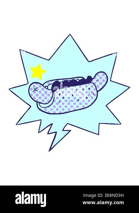 twinkling stars effect animation of cartoon fresh tasty hot dog with ...