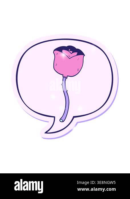glitter effect animation of cartoon rose with speech bubble sticker ...