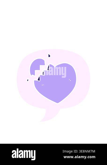 stretching up animation of cartoon broken heart with speech bubble in ...