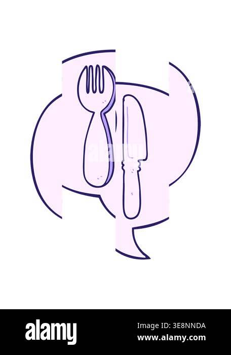splitting motion animation of cartoon knife and fork with speech bubble ...