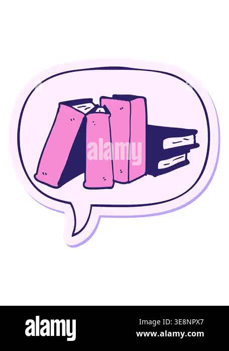 shivering motion animation of cartoon books with speech bubble sticker ...