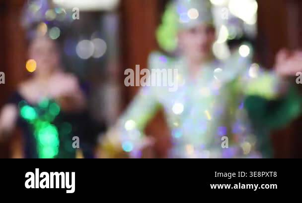 Blurred Thai Likay dancers performing traditional dance on stage with ...